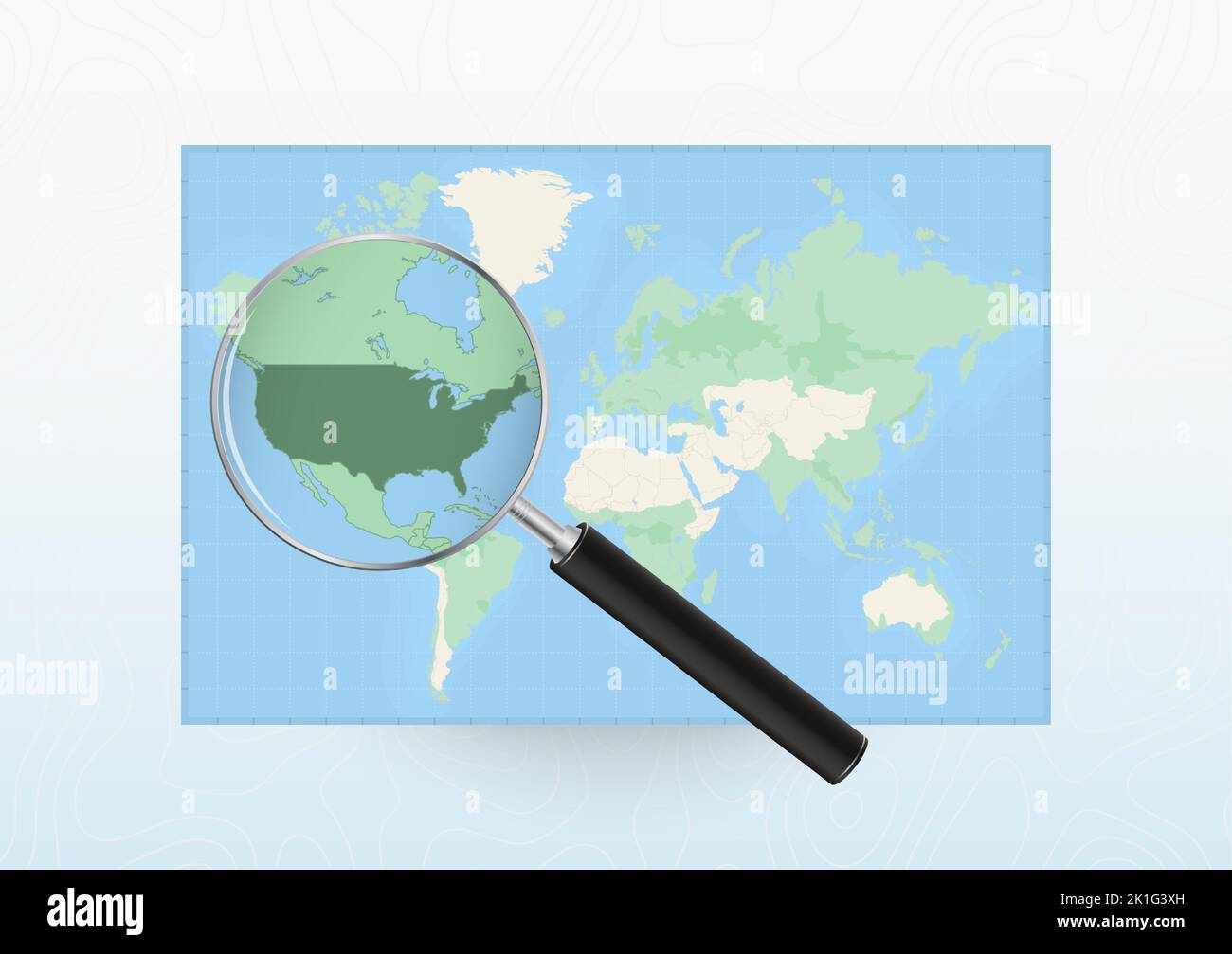 Map of the World with a magnifying glass aimed at USA, searching USA ...