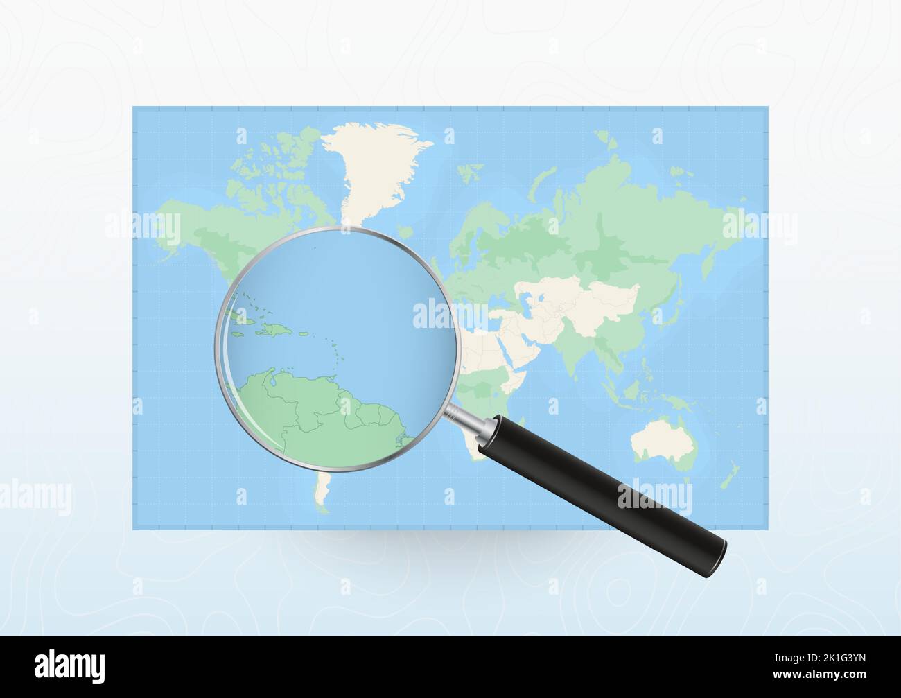 Map of the World with a magnifying glass aimed at Saint Vincent and the ...
