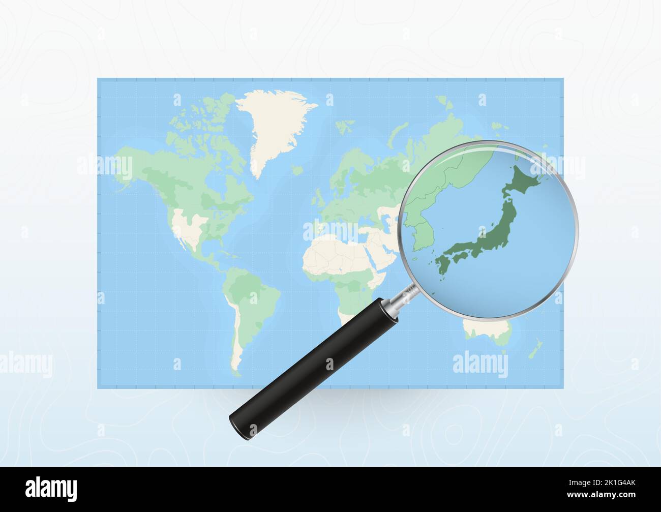Map of the World with a magnifying glass aimed at Japan, searching ...