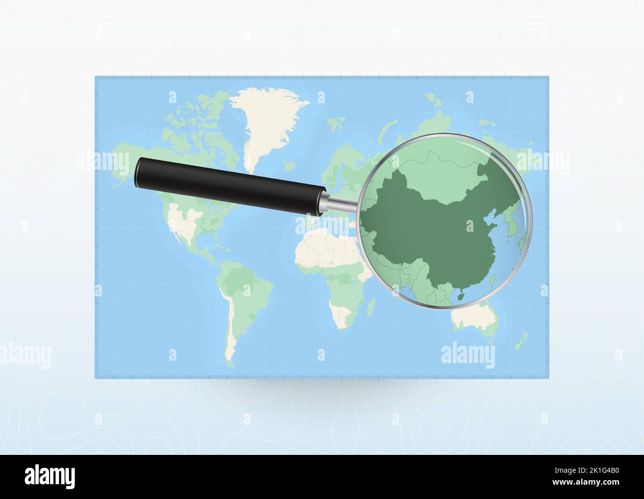 Map of the World with a magnifying glass aimed at China, searching ...
