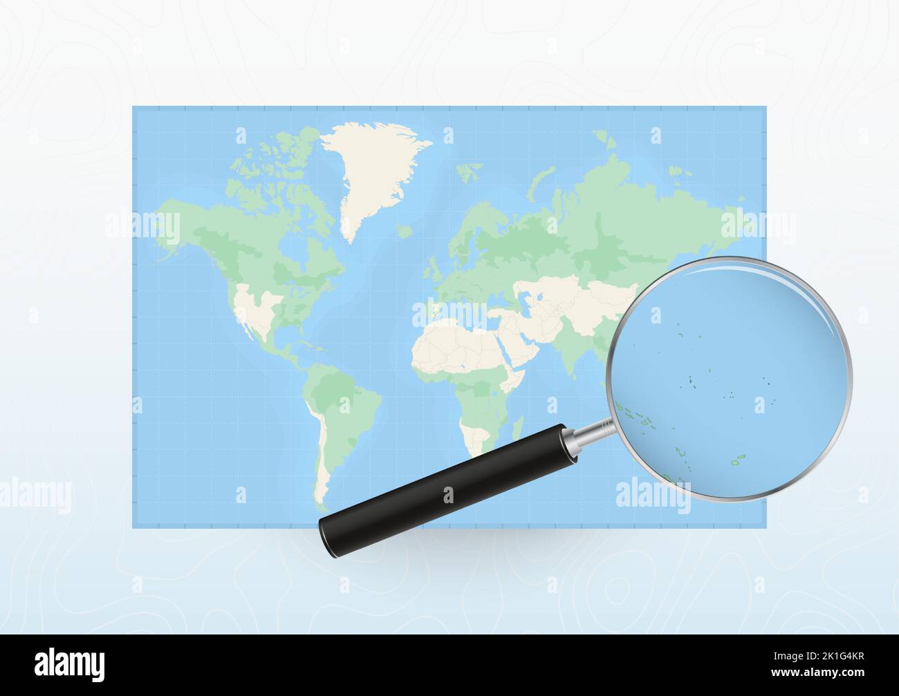 Map of the World with a magnifying glass aimed at Kiribati, searching Kiribati with loupe ...