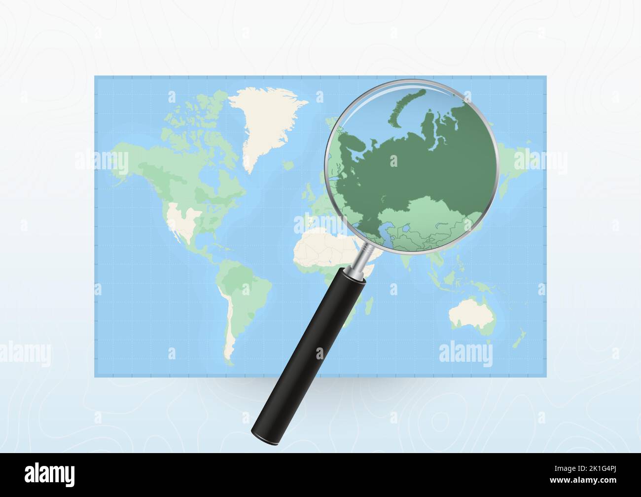 Map of the World with a magnifying glass aimed at Russia, searching ...