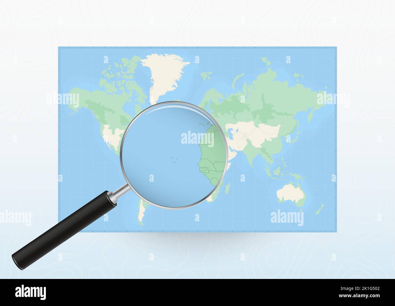 Map of the World with a magnifying glass aimed at Cape Verde, searching Cape Verde with loupe ...