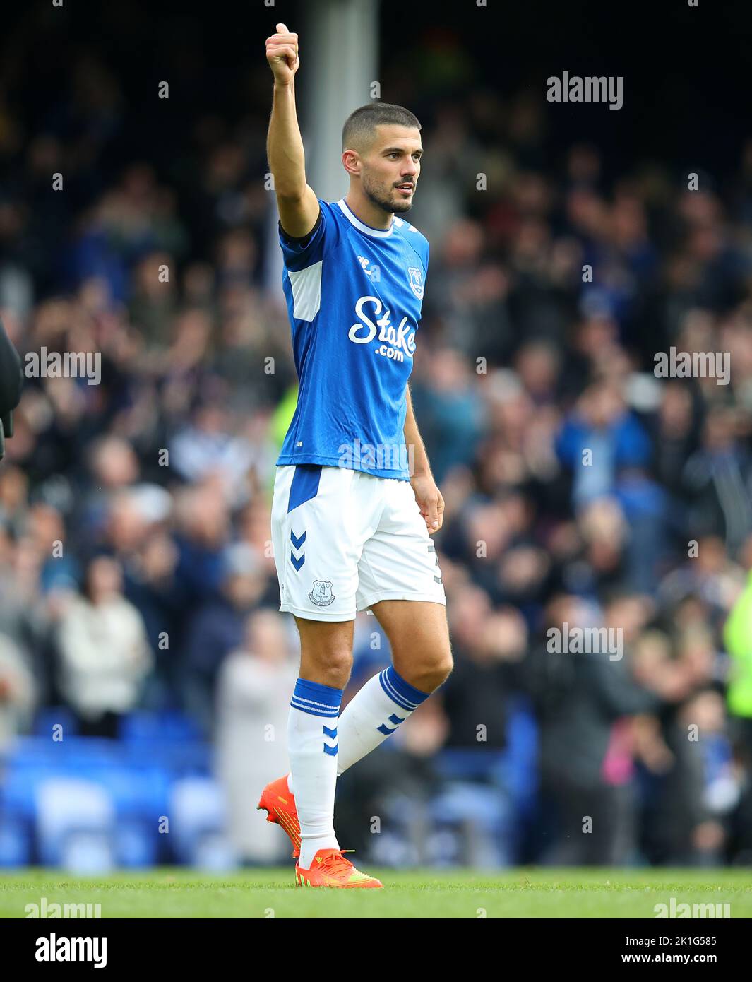 Liverpool, England, 18th September 2022. Conor Coady of Everton thanks ...