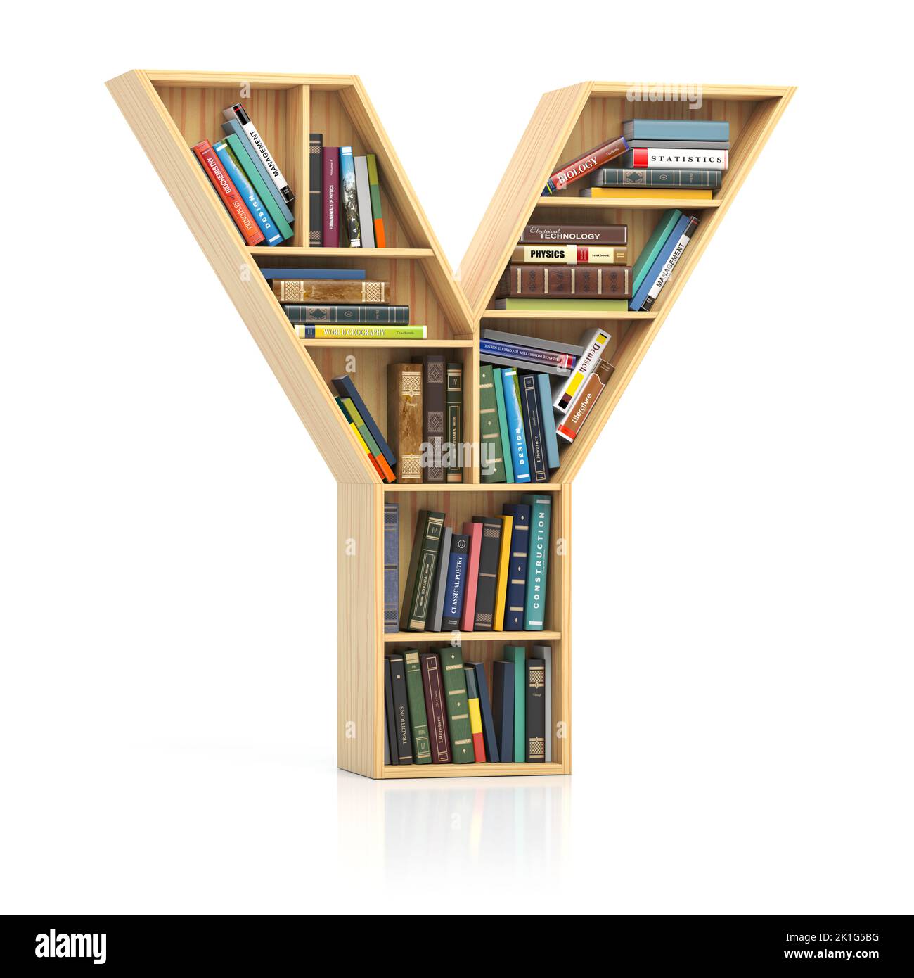 Letter Y in form of bookshelf with book and texbooks. Educational and ...