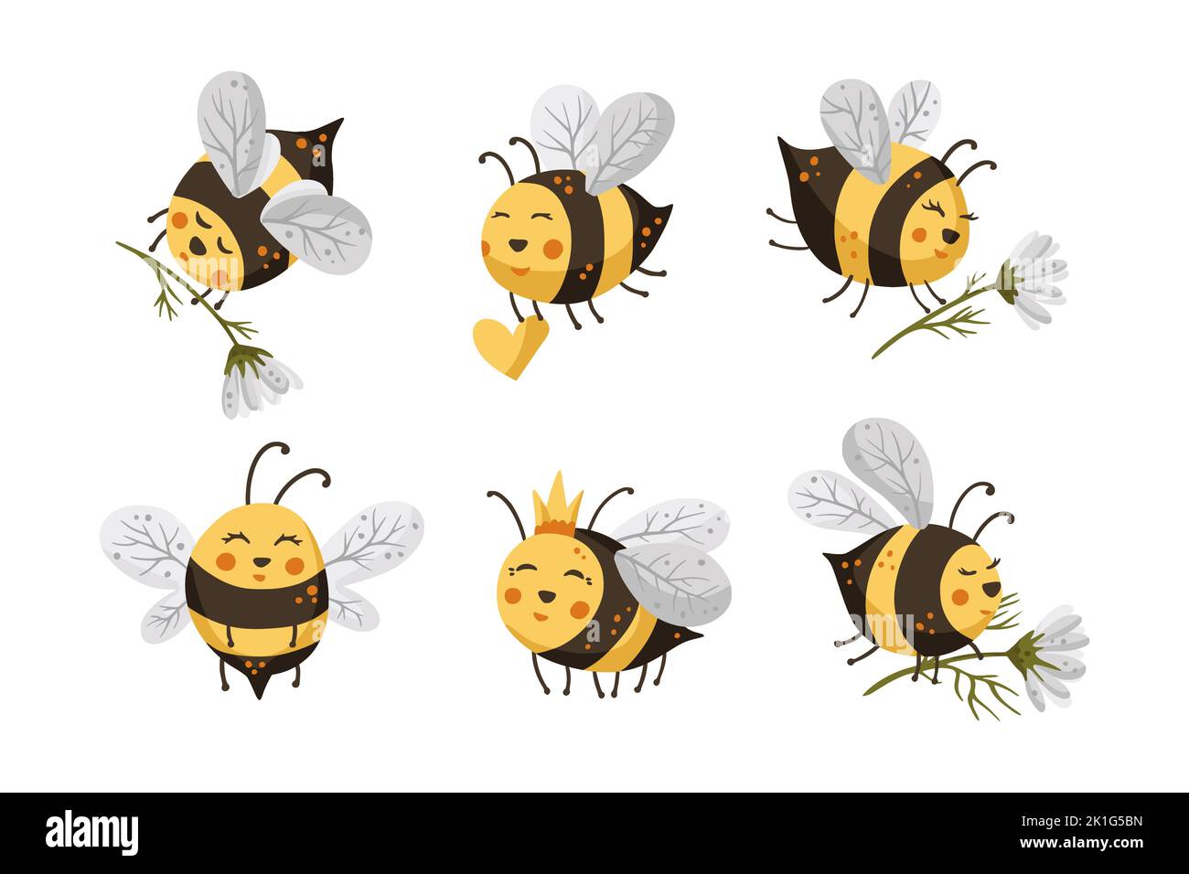 Bee cartoon set honey vector set, background adorable icon design happy ...