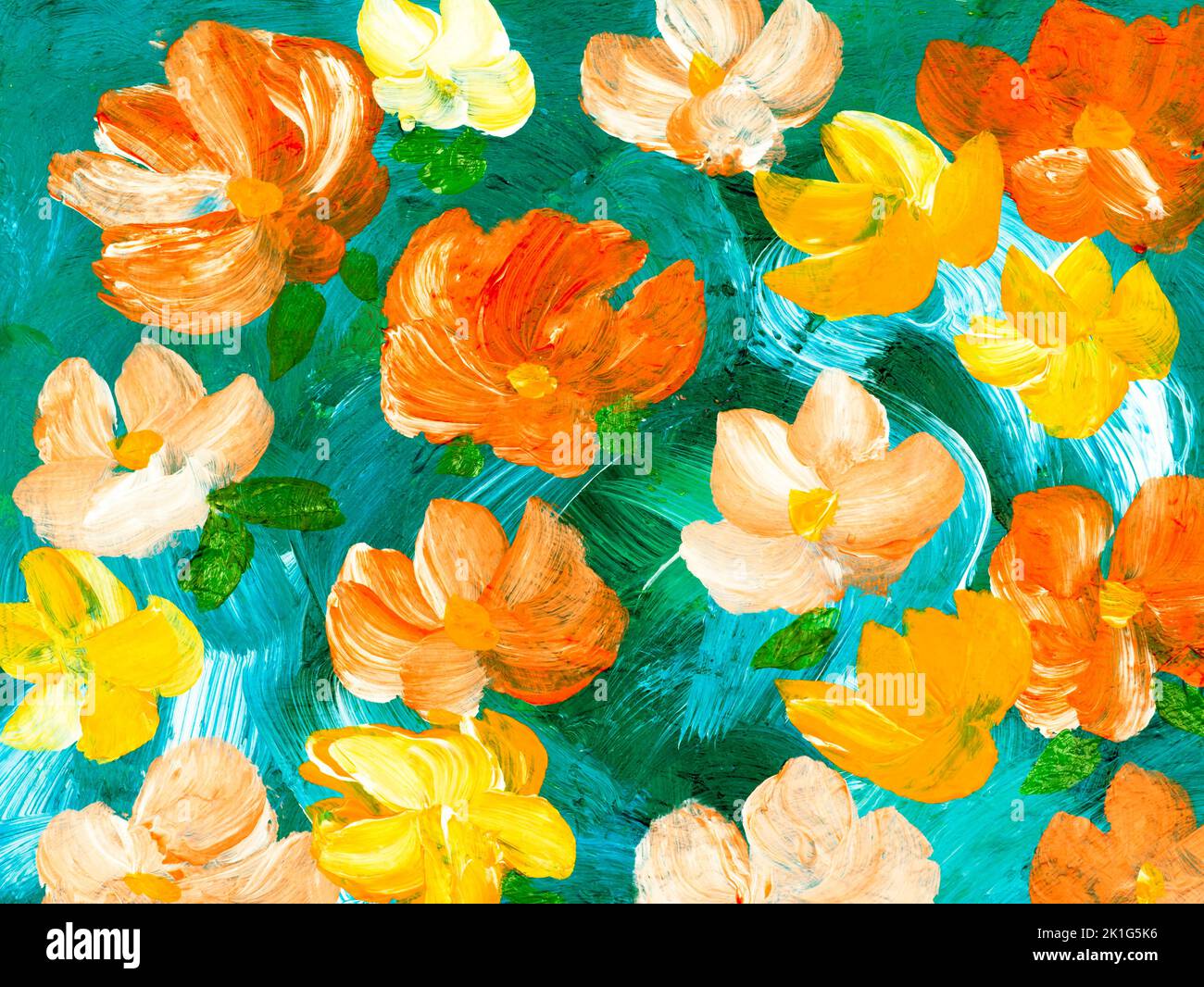 Abstract flowers, original hand drawn, impressionism style, color ...