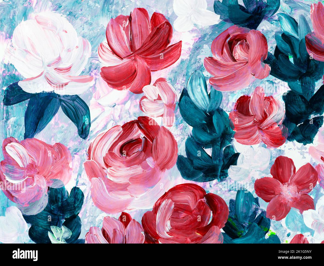 Red flowers, abstract painting, original hand drawn, impressionism ...