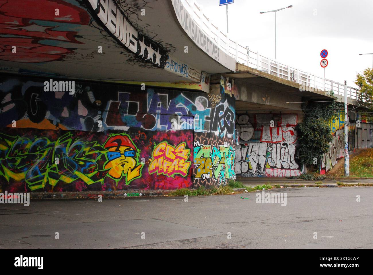A park in Prague, Czech Republic with legal public graffiti on the ...
