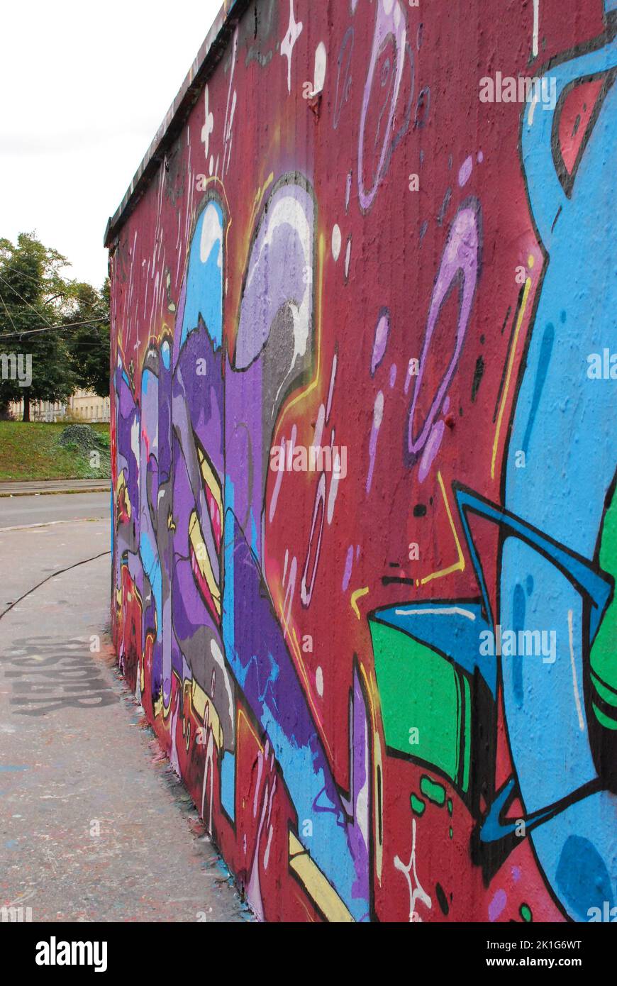 A park in Prague, Czech Republic with legal public graffiti on the ...