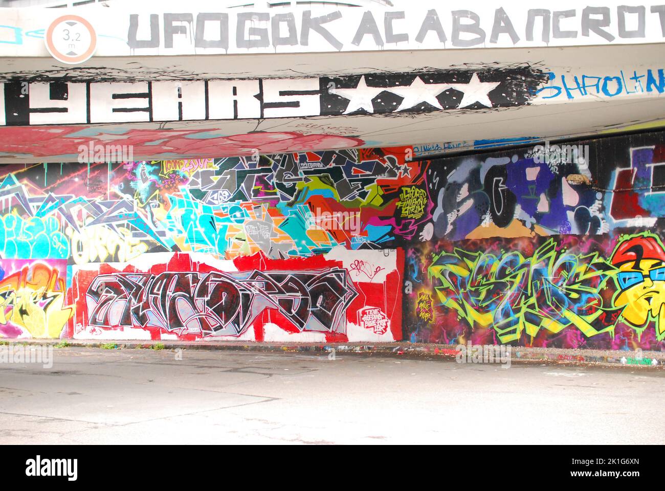 A park in Prague, Czech Republic with legal public graffiti on the ...