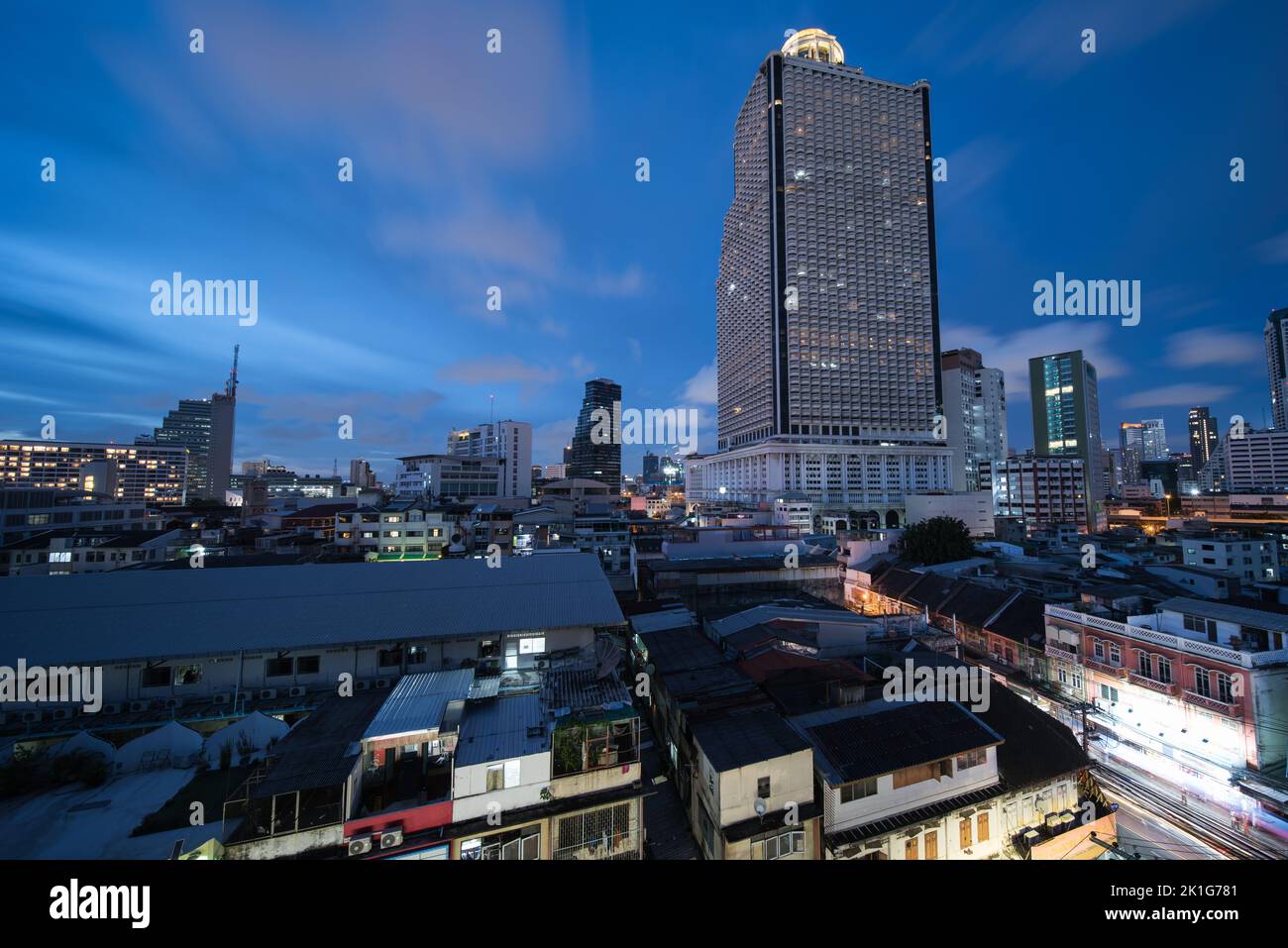Bangkok Thailand silom bang rak evening in the blue hour Stock Photo ...