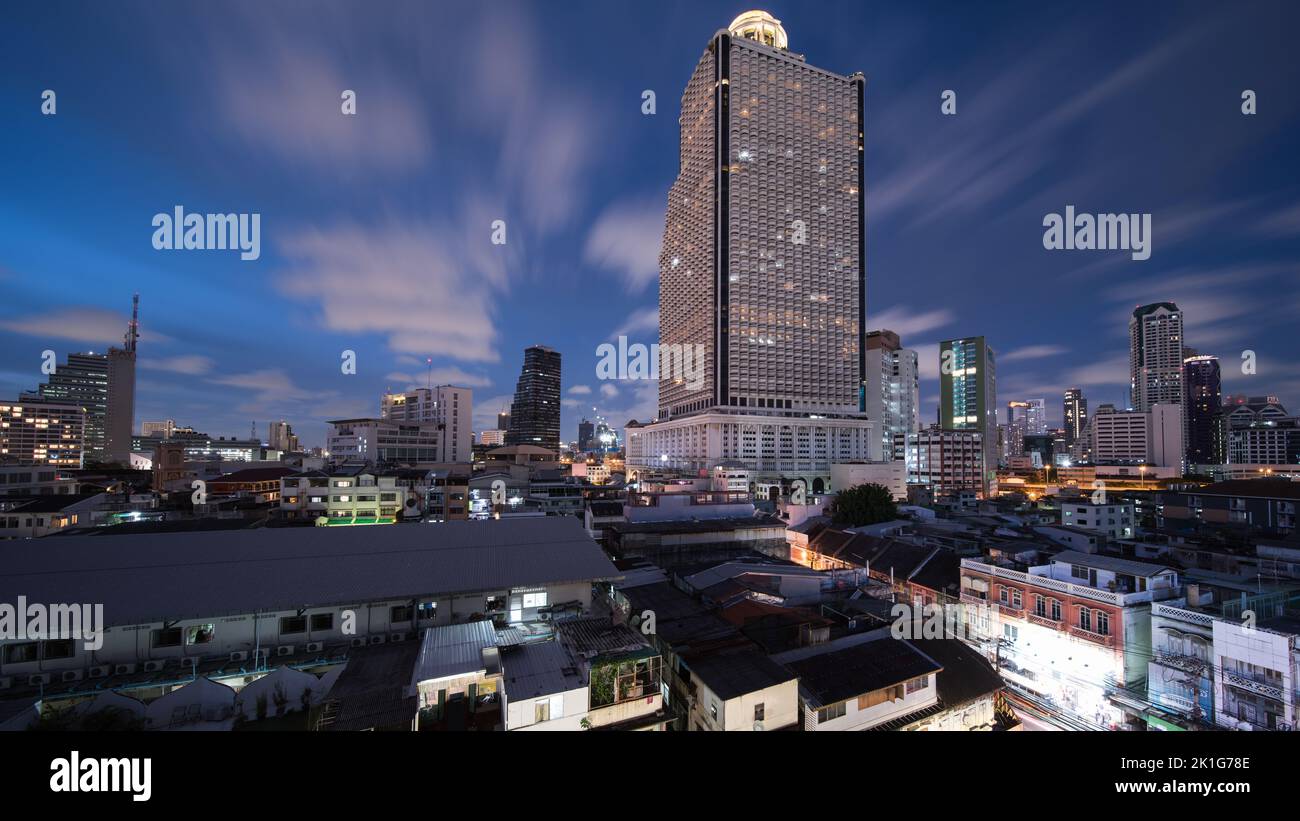 Bangkok Thailand silom bang rak evening in the blue hour Stock Photo ...