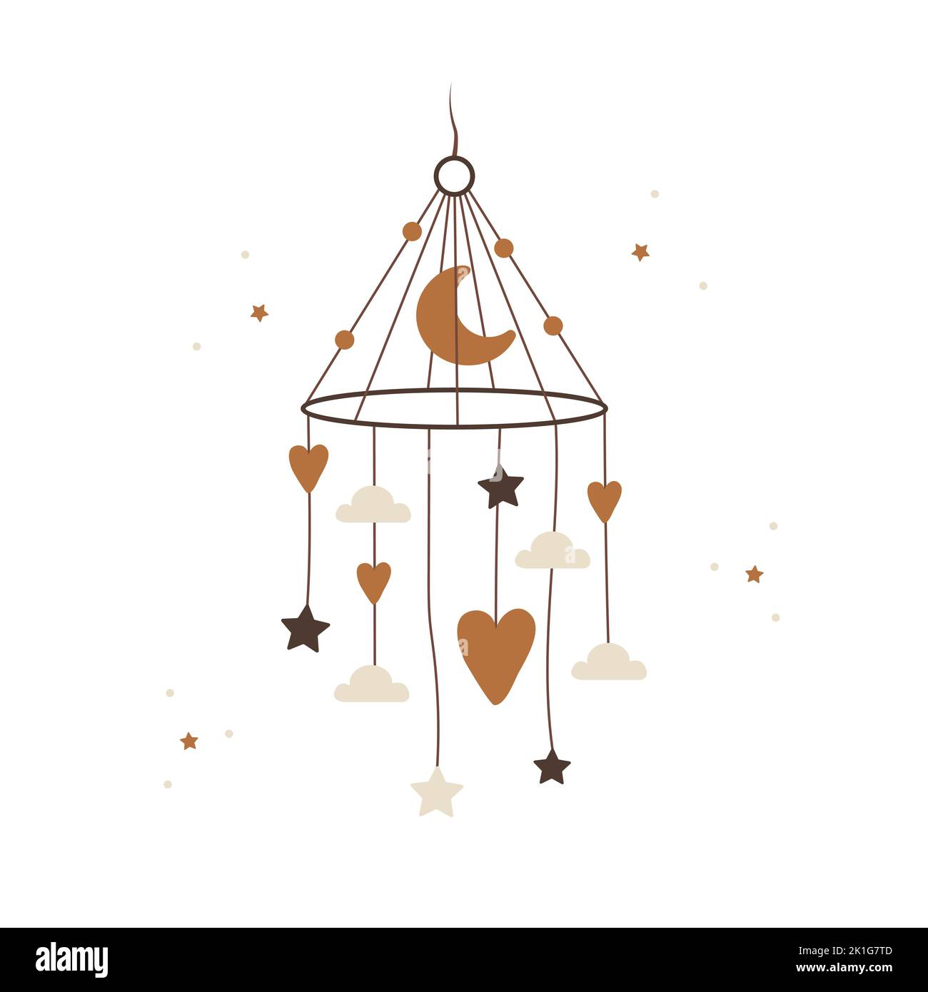 Boho baby mobile. Hand drawn scandinavian hanging toy for newborn ...