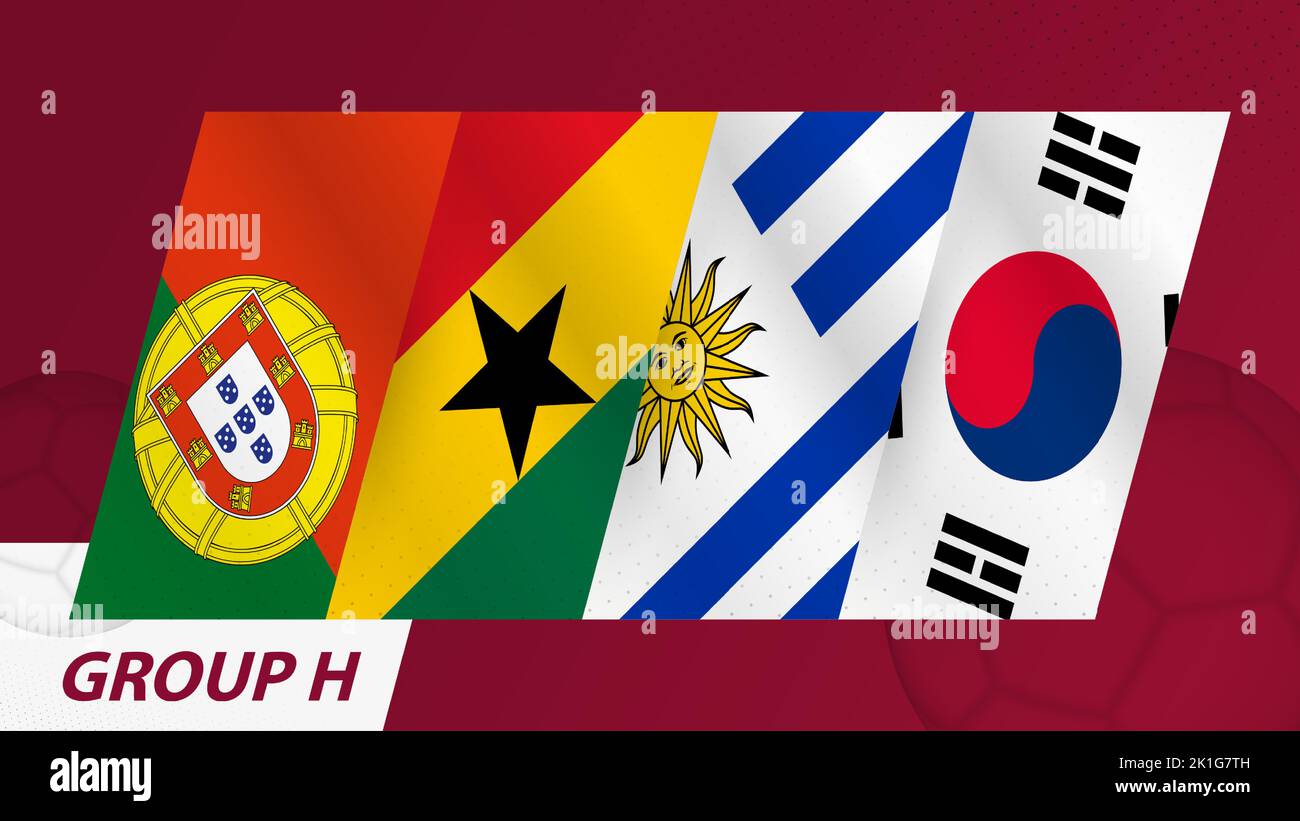 Group H flags of the International football tournament 2022. Abstract ...