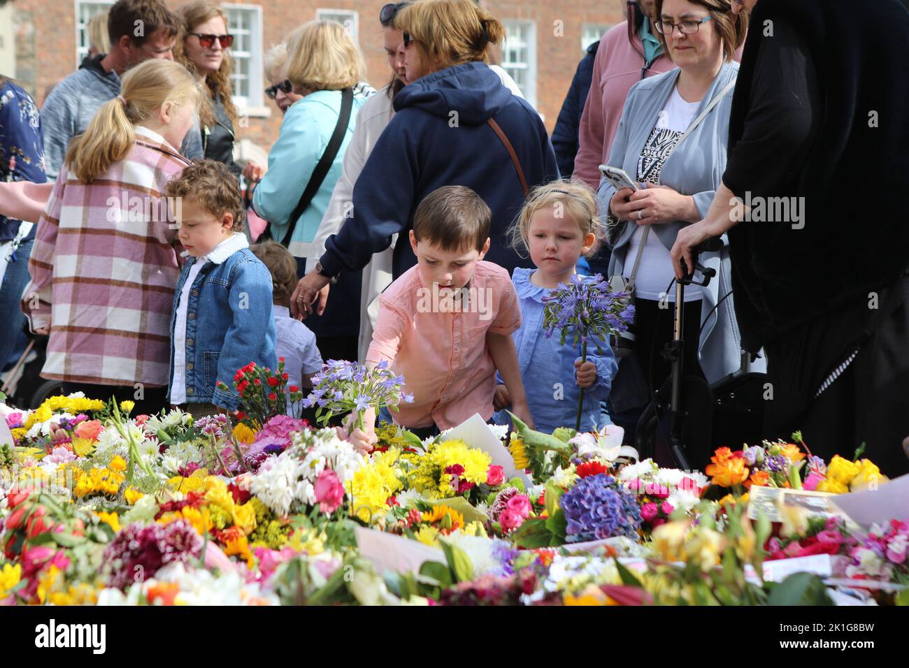 Two young children lay African Lilies at the Gates of Hillsborough ...