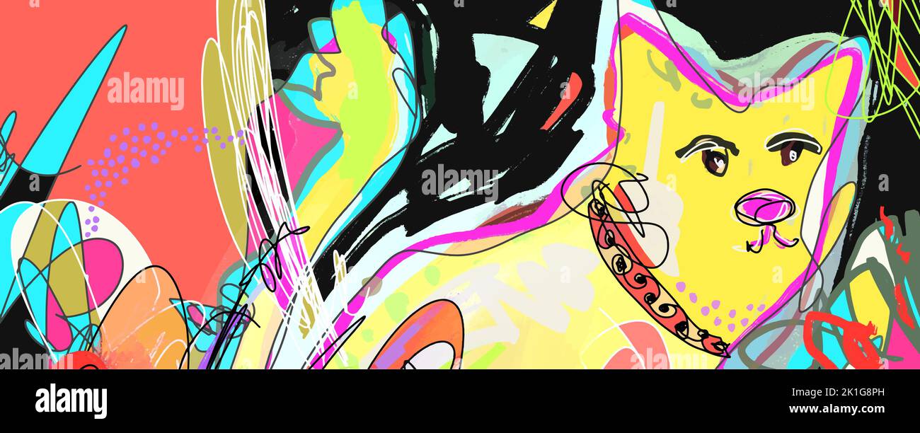 abstraction artwork of yellow cat, contemporary modern art vector ...