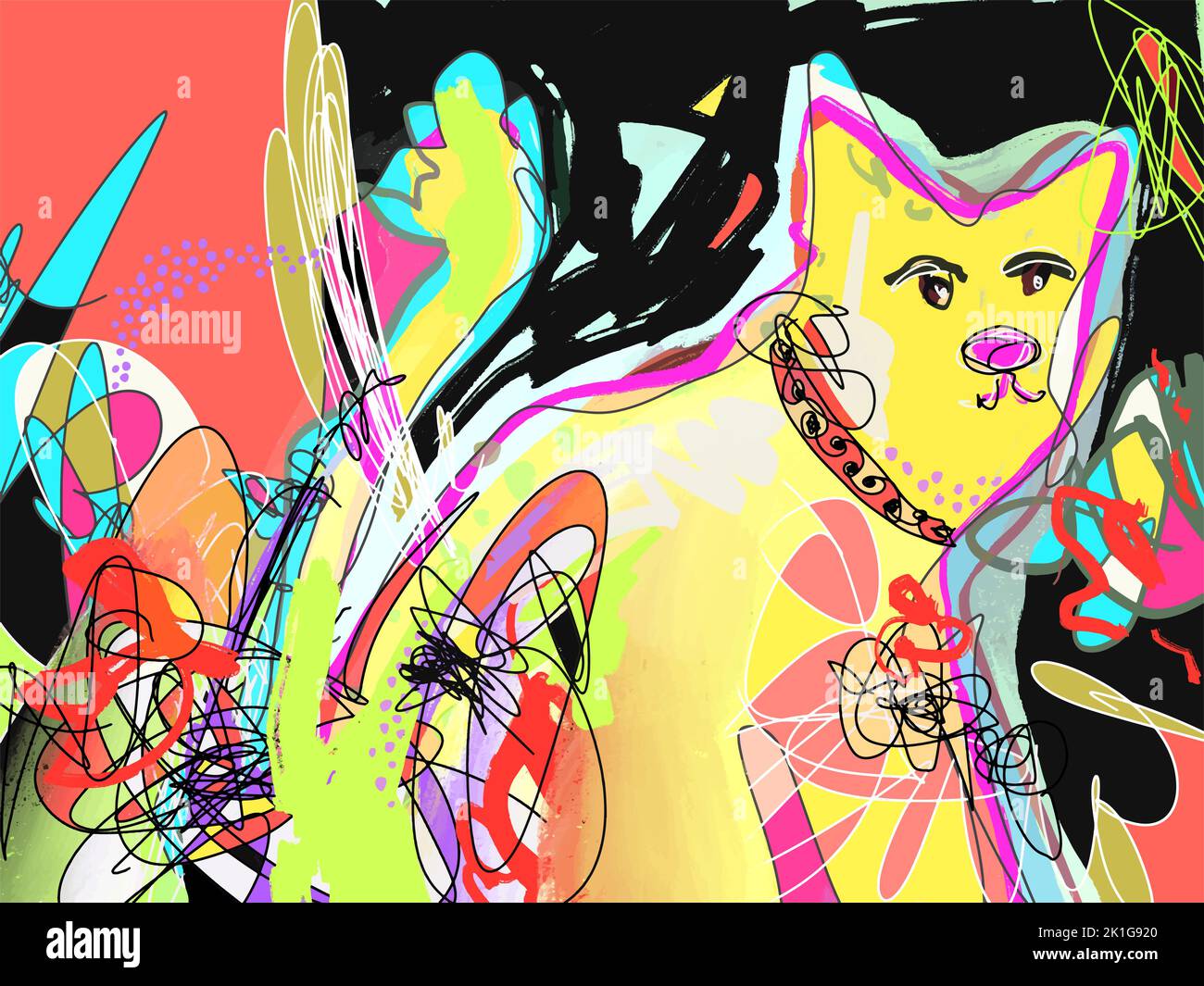 abstraction artwork of yellow cat, contemporary modern art vector ...