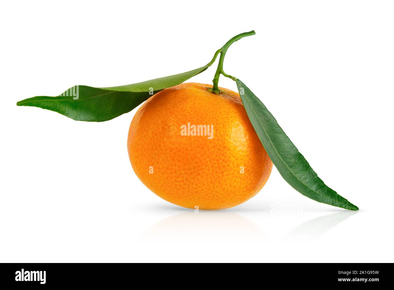 Mandarin with green leaves isolated on white background with clipping ...