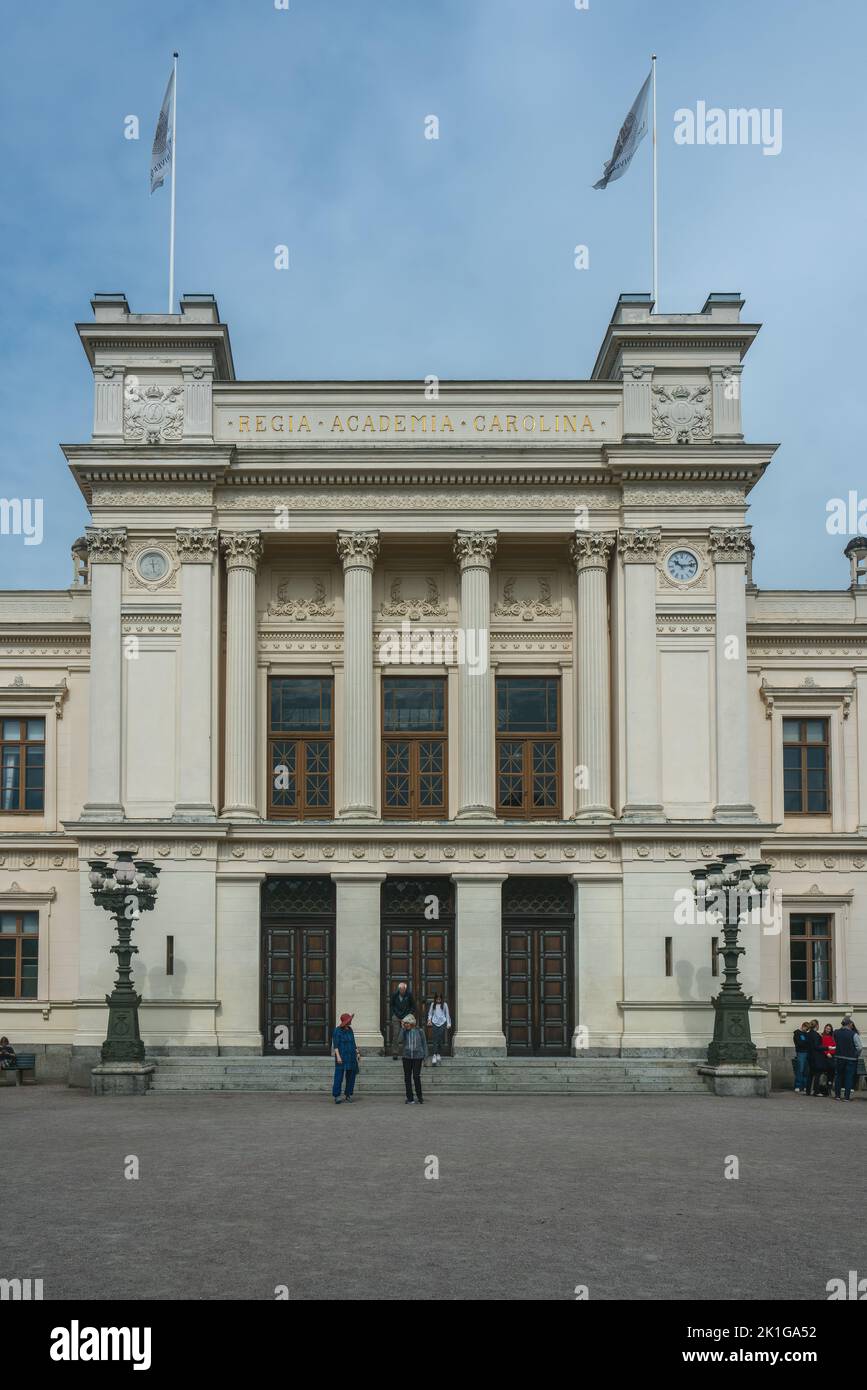 A vertical shot of the entrance of the University Main Building of Lund ...