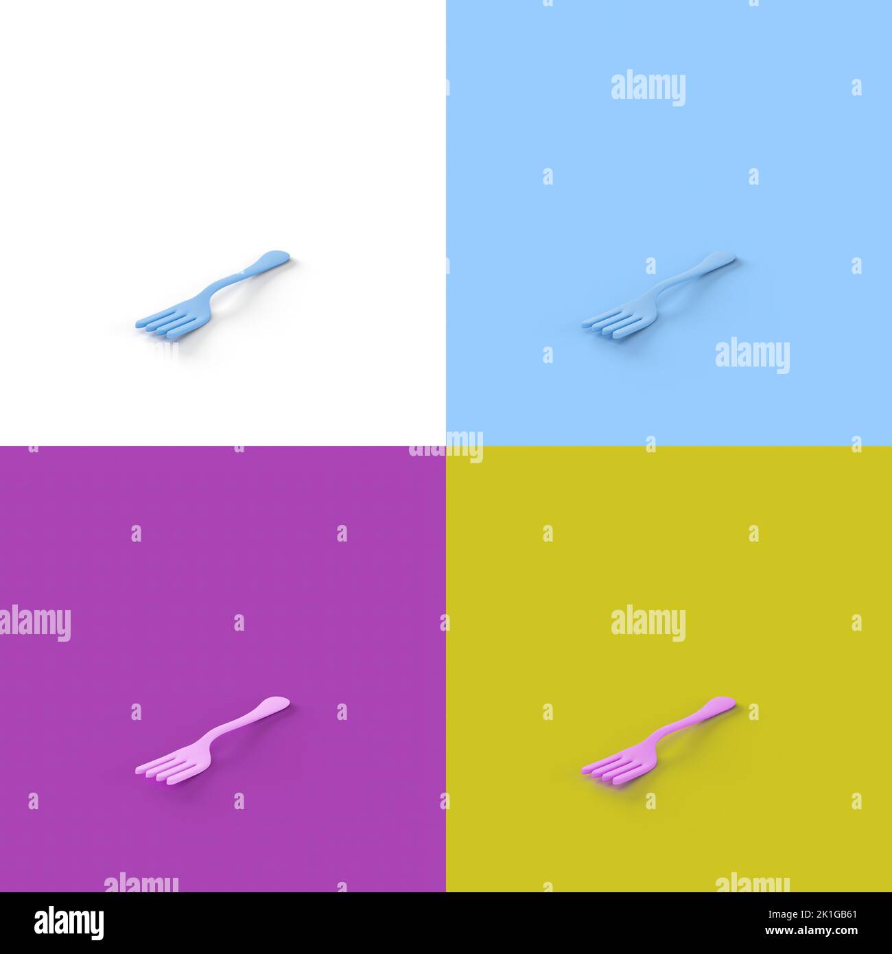 A 3D rendering of a fork in diagonal orientation presented in four ...