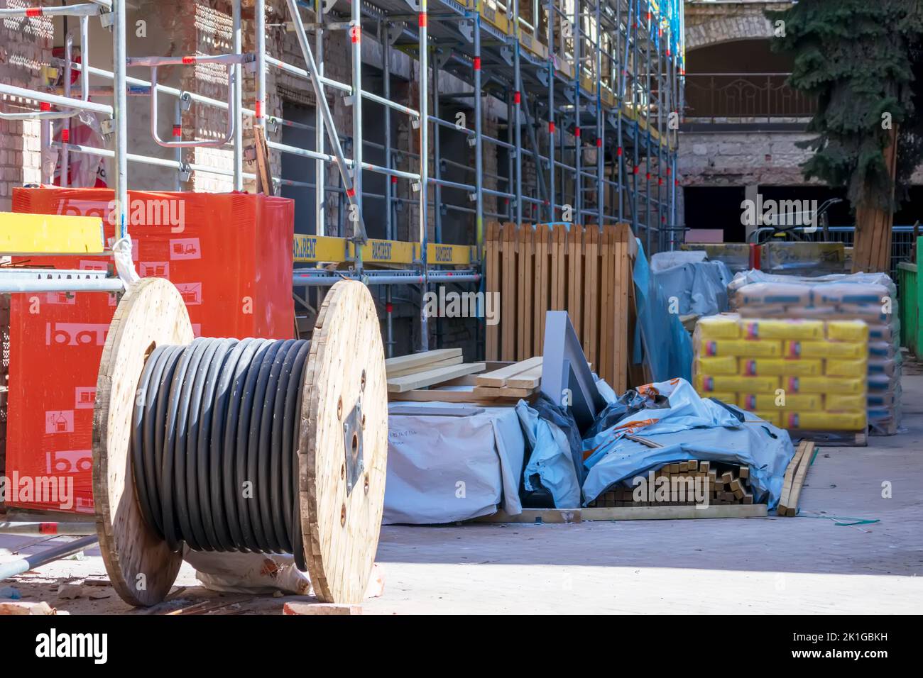 Construction site with electrical cable roll Stock Photo - Alamy