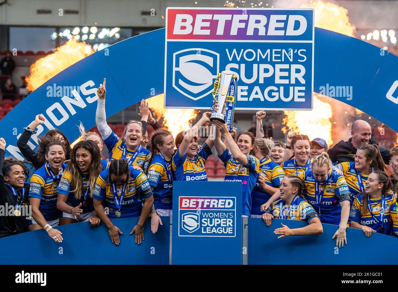 Leeds Rhinos Women Celebrate winning the Betfred Women's Super league ...