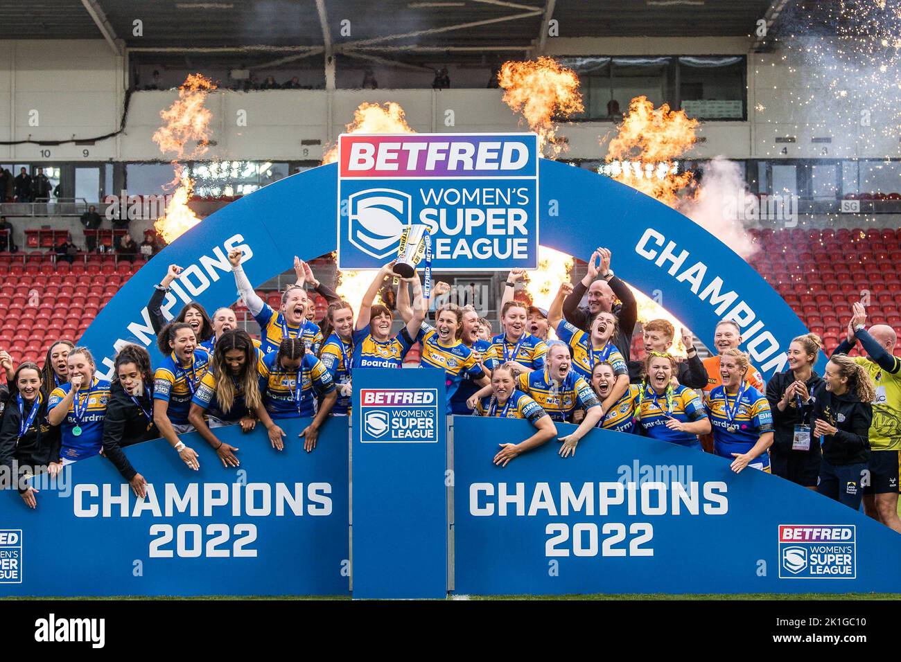 Leeds Rhinos Women Celebrate winning the Betfred Women's Super league ...