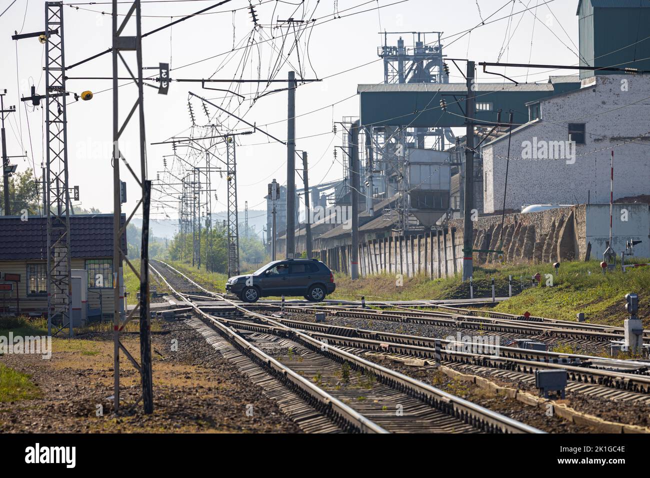 Ryazan Russia - August 30, 2022: car driving through a railroad ...