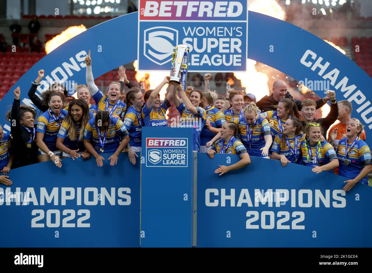 Leeds Rhinos players celebrate winning the Grand Final following the ...