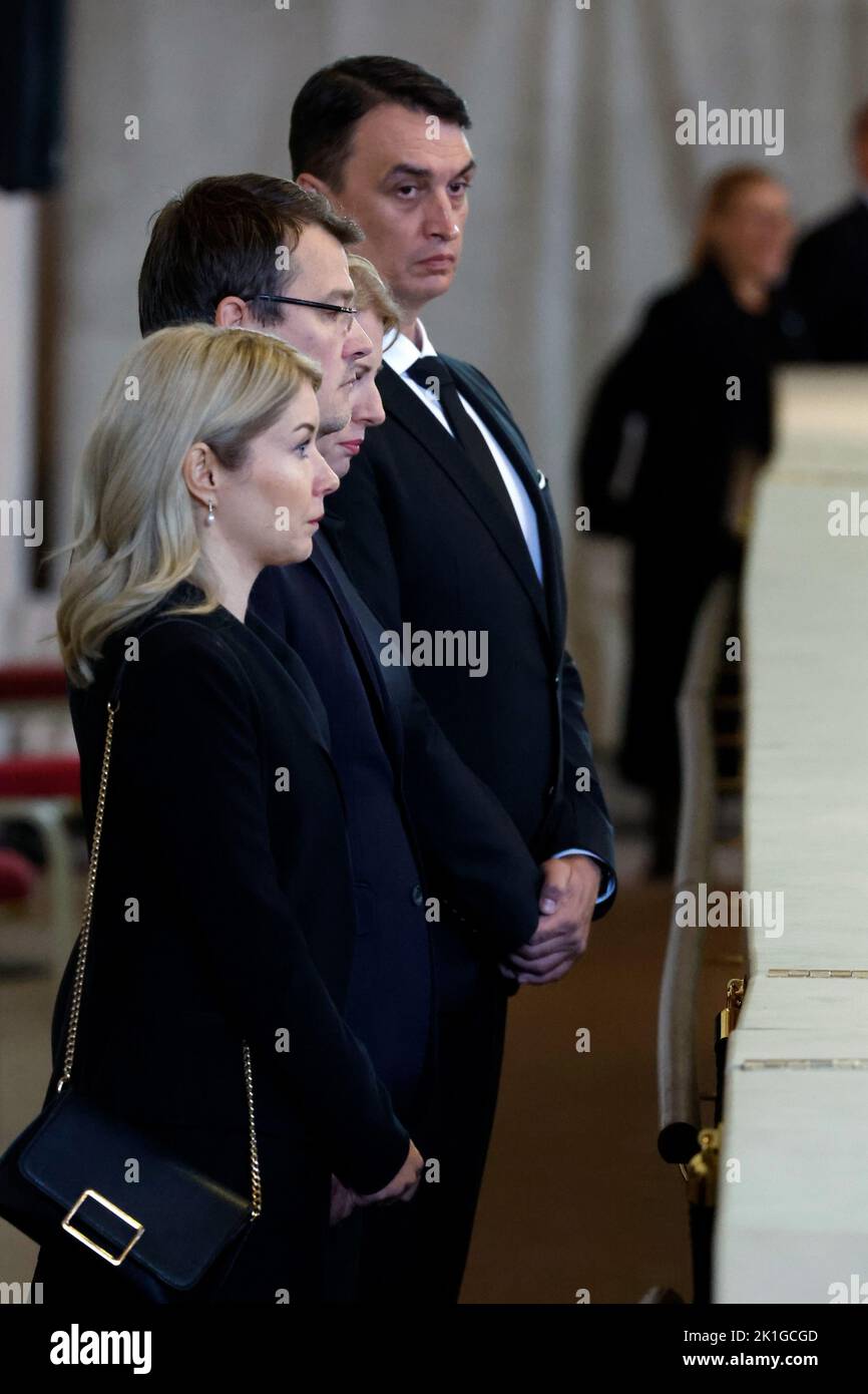 President of Slovakia Juraj Rizman (right) and delegation pay their ...
