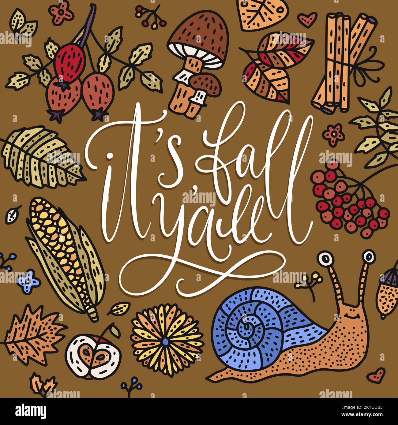 Fall autumn greeting lettering card. Snail nature Vector illustration ...