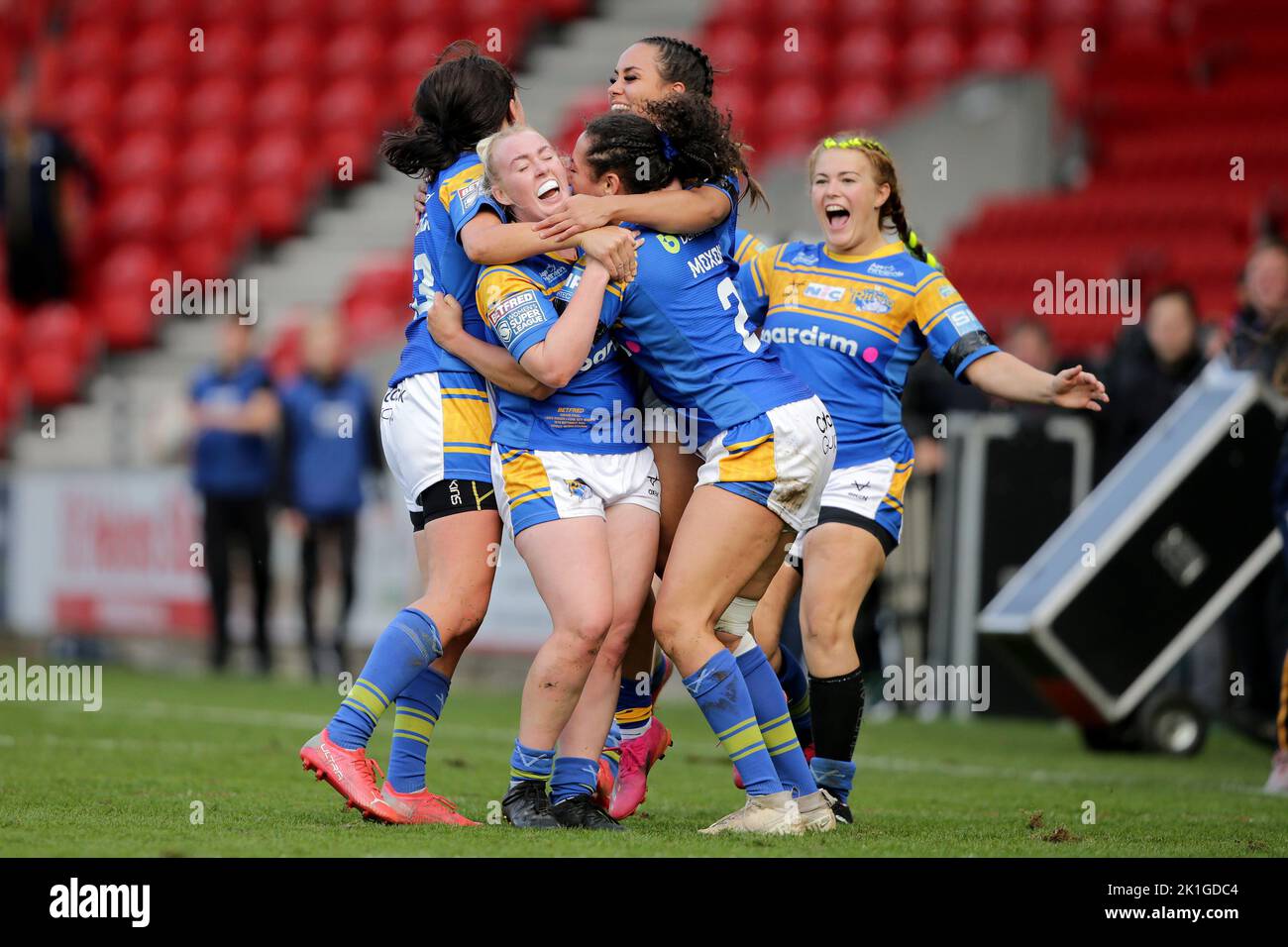 Leeds Rhinos players celebrate winning the Grand Final following the ...
