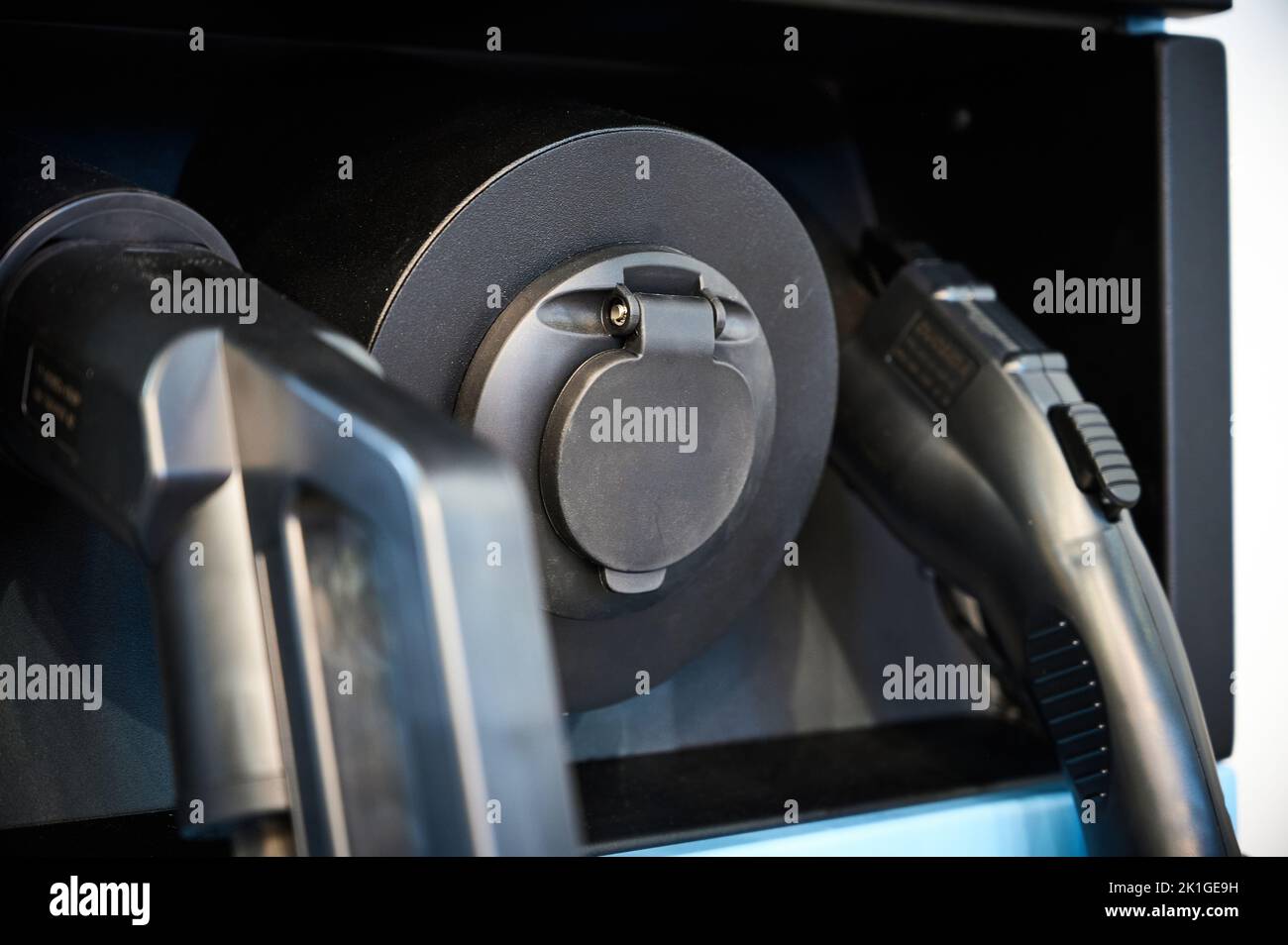 Charging station for electric cars with plugs close view Stock Photo ...