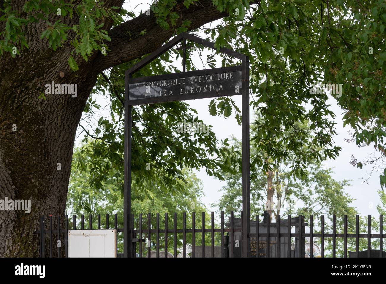 Plaque with name of cemetery in Velika Bukovica village near Derventa ...