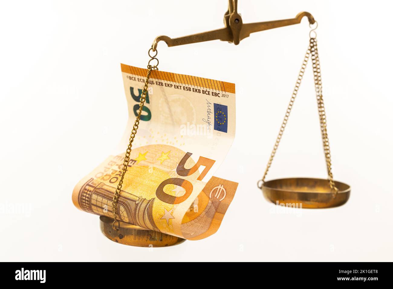 50 Euro banknote lying on a scale, European currency value concept ...