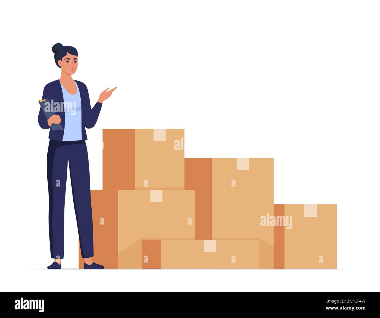 Inventory Manager Woman Character Accounting Goods Lying in Carton ...