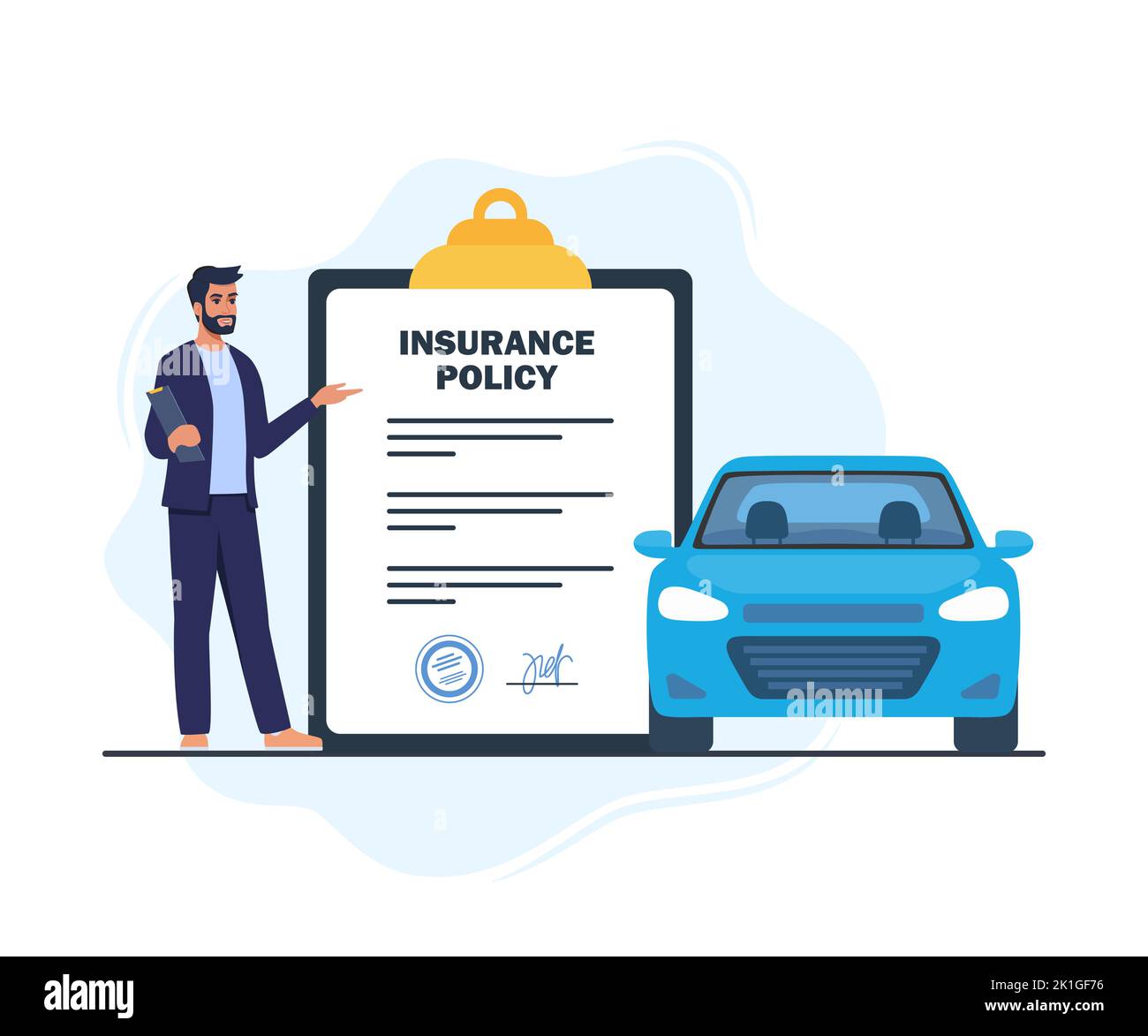 Car insurance concept. Man insurance agent, insurance policy on ...