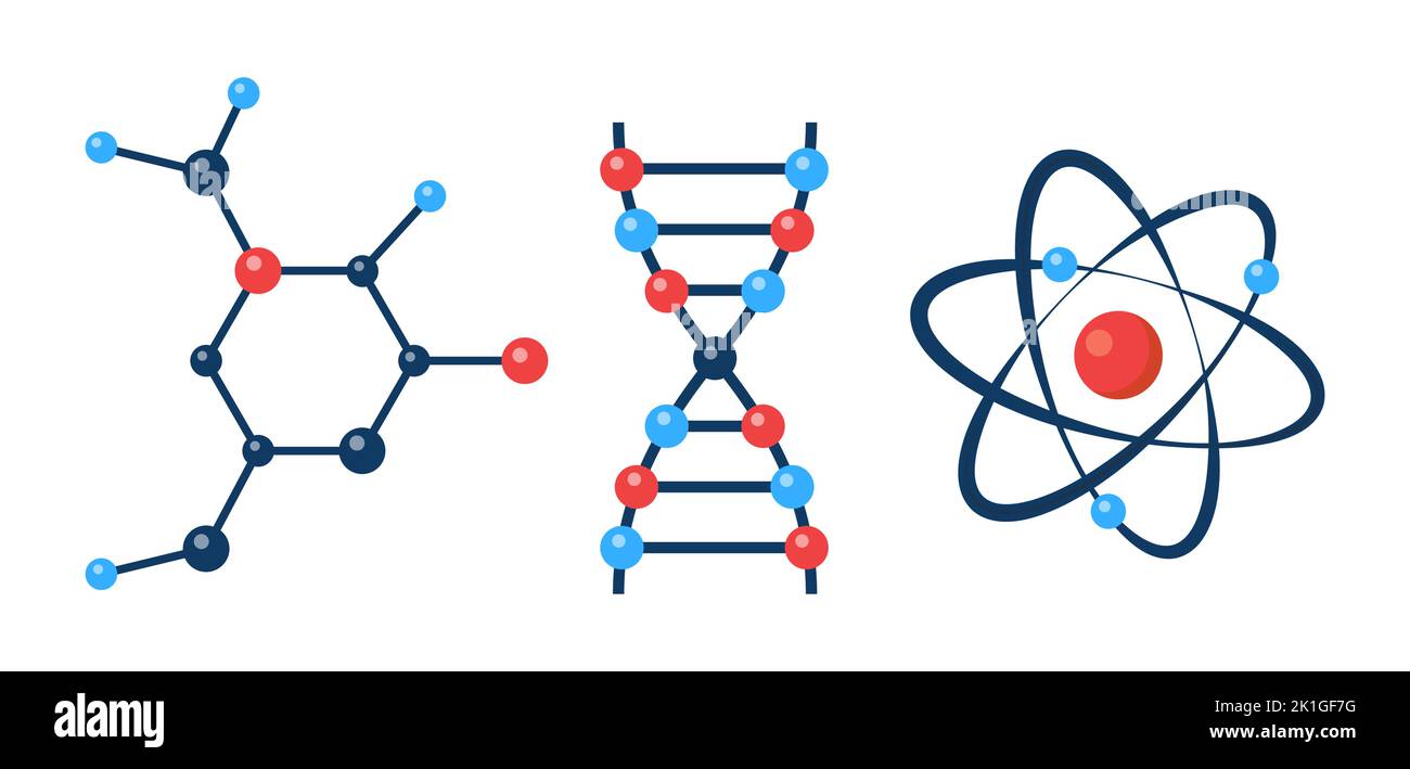 Atom, molecule of organic substance, fragment of DNA chain. Set of ...