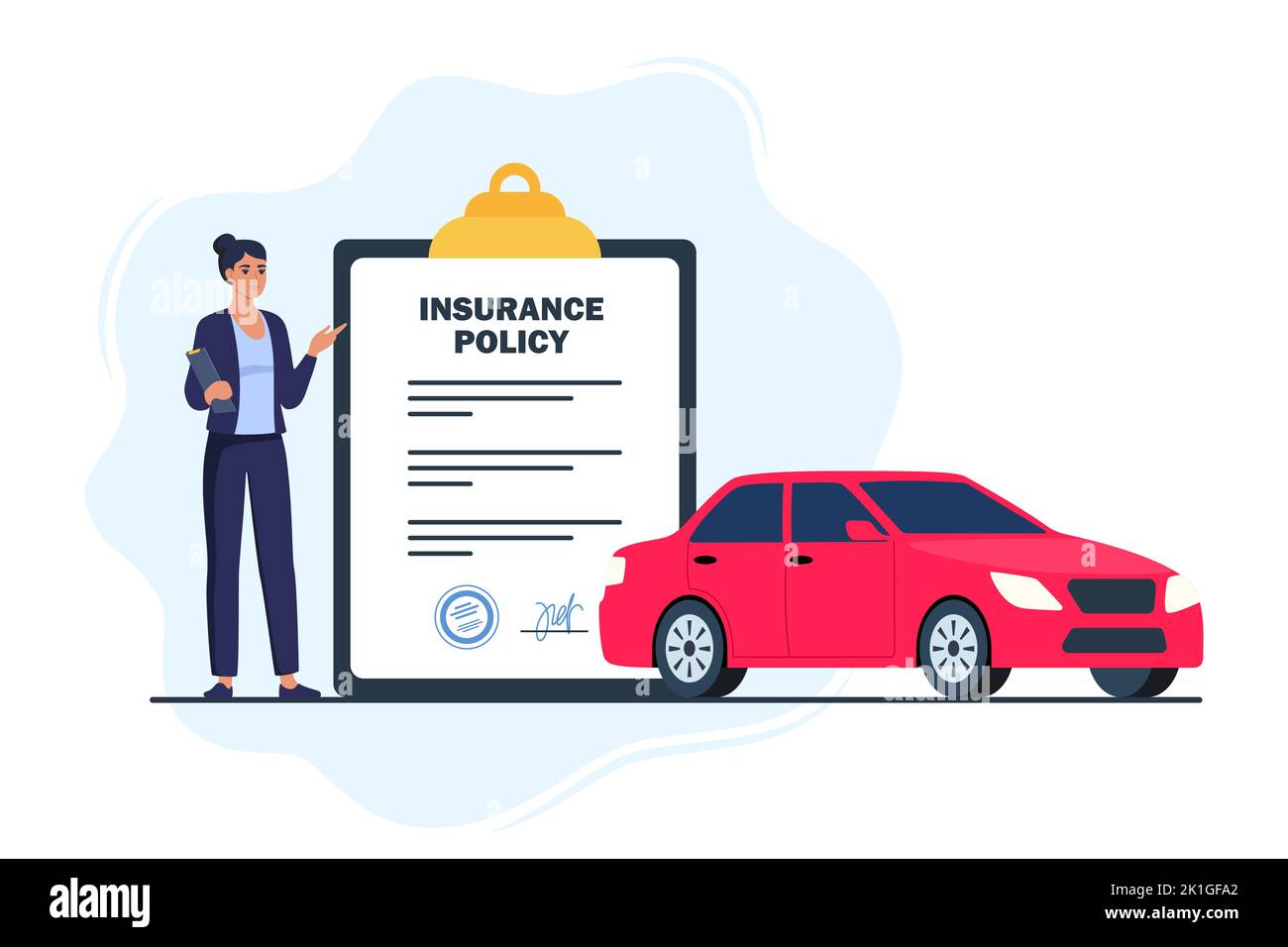 Car insurance concept. Woman insurance agent, insurance policy on ...