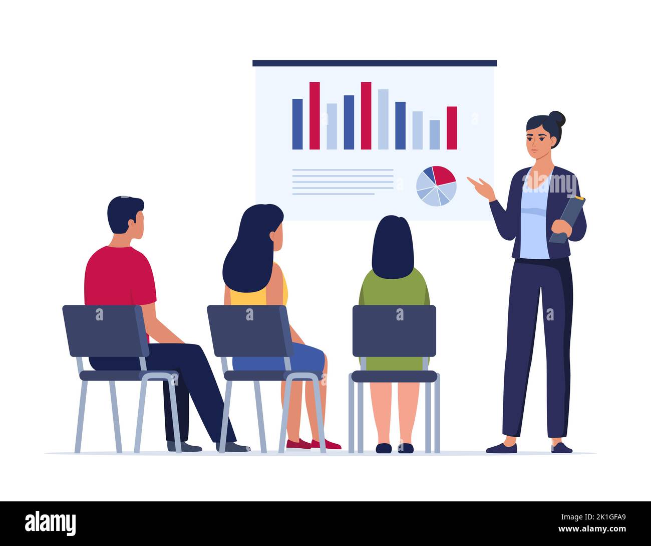 Business woman presenting new project to her partners and colleagues ...