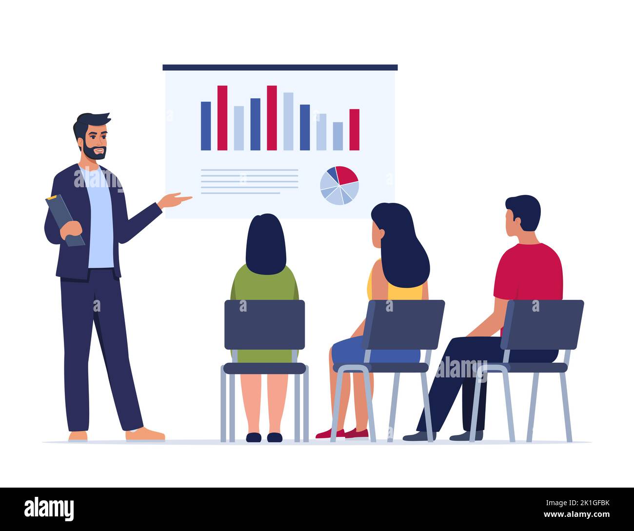 Businessman presenting new project to her partners and colleagues. He ...