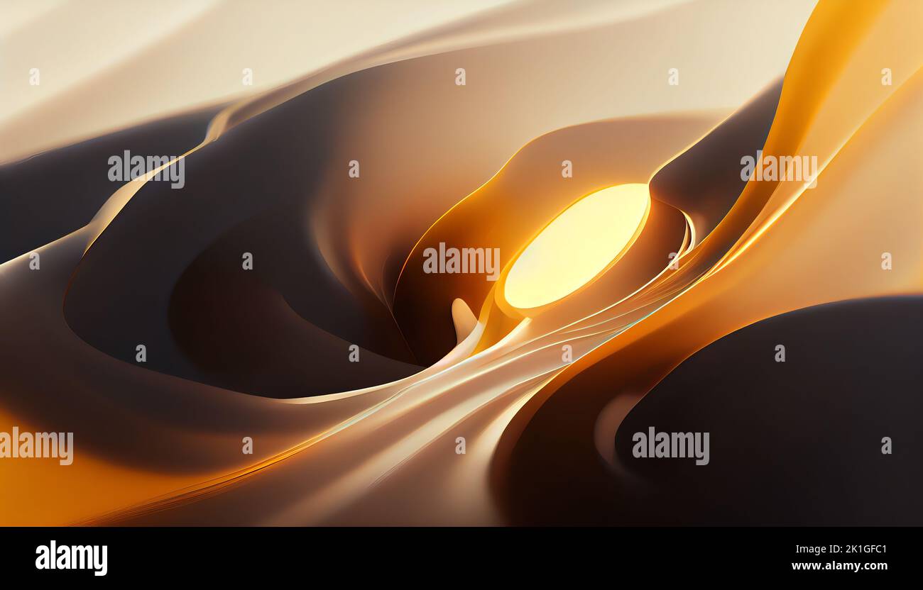 Abstract amber, gold and white waves background. Subtle gradient, flow liquid lines. Cinema 4d ...