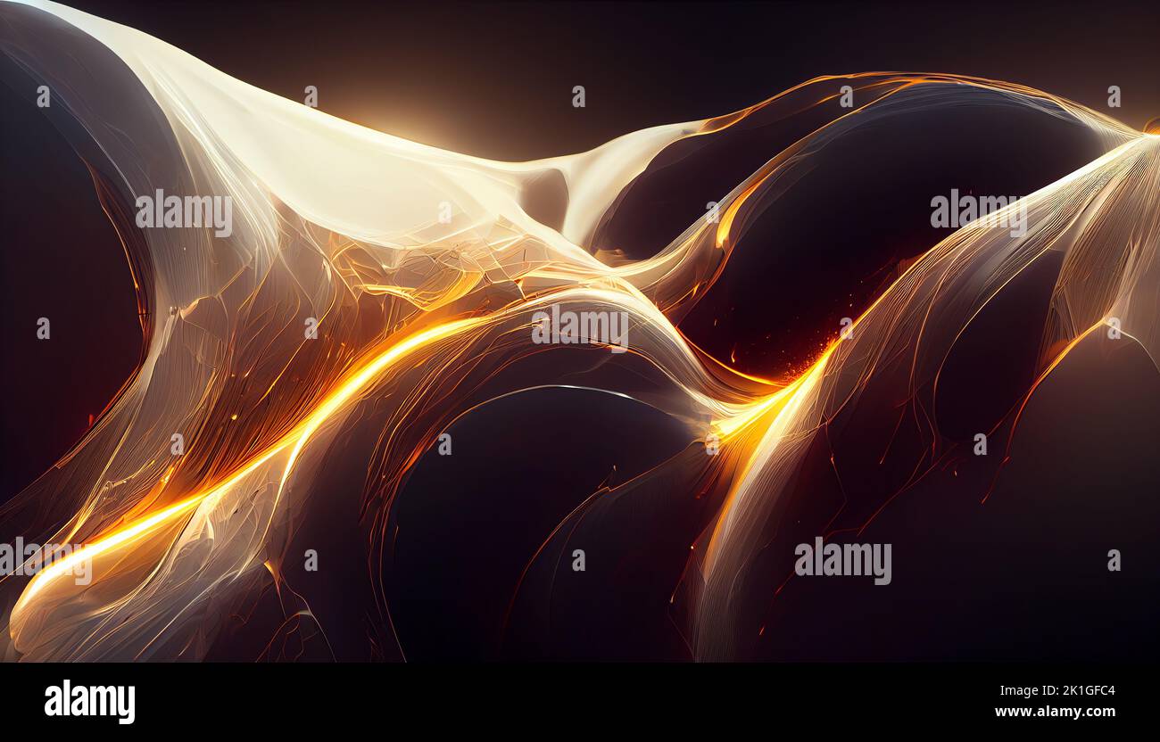 Abstract amber, gold and white waves background. Subtle gradient, flow liquid lines. Cinema 4d ...