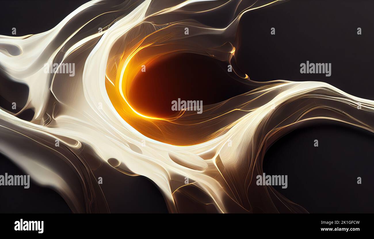 Abstract amber, gold and white waves background. Subtle gradient, flow liquid lines. Cinema 4d ...