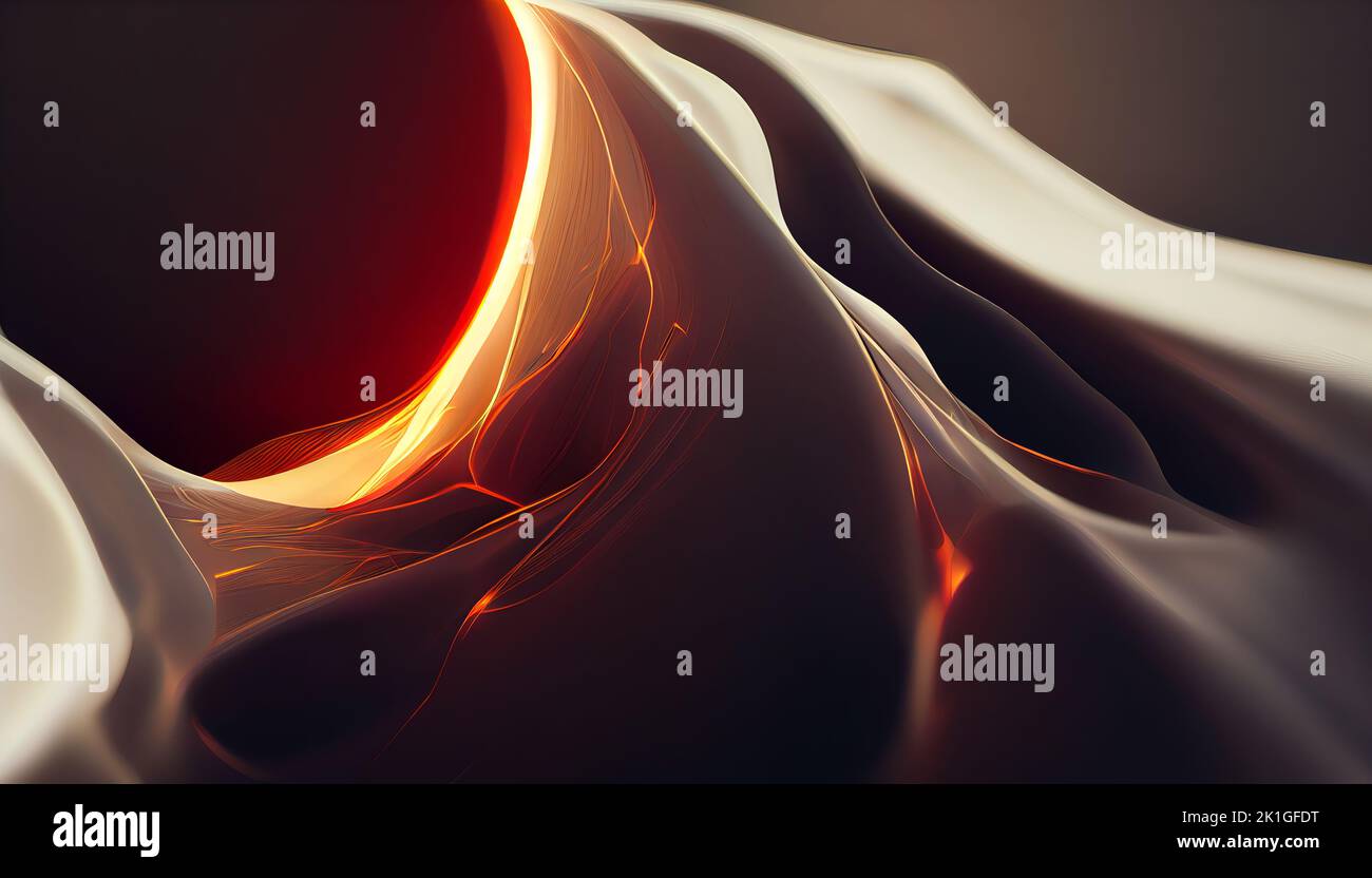Abstract amber, gold and white waves background. Subtle gradient, flow liquid lines. Cinema 4d ...