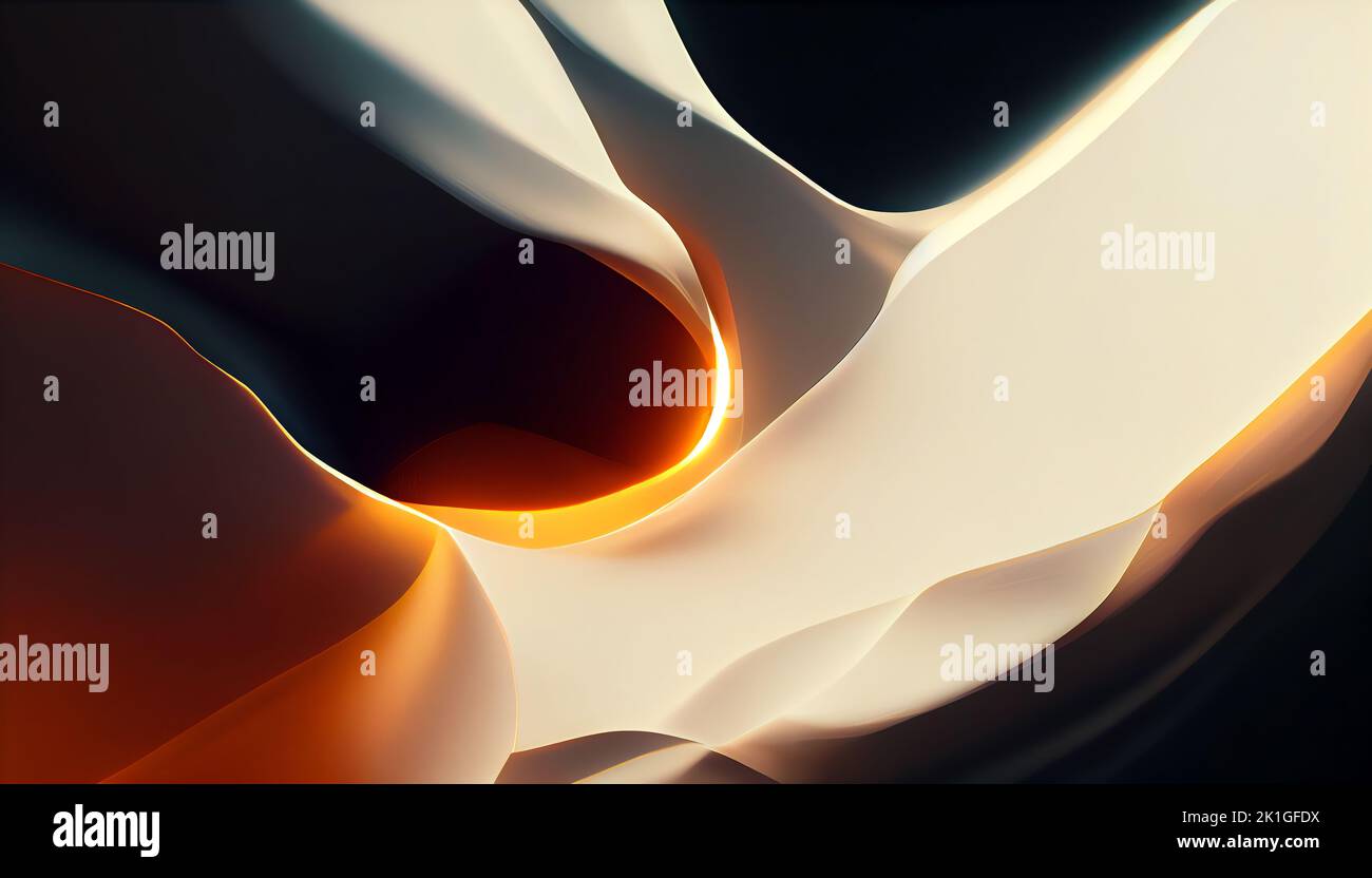 Abstract amber, gold and white waves background. Subtle gradient, flow liquid lines. Cinema 4d ...