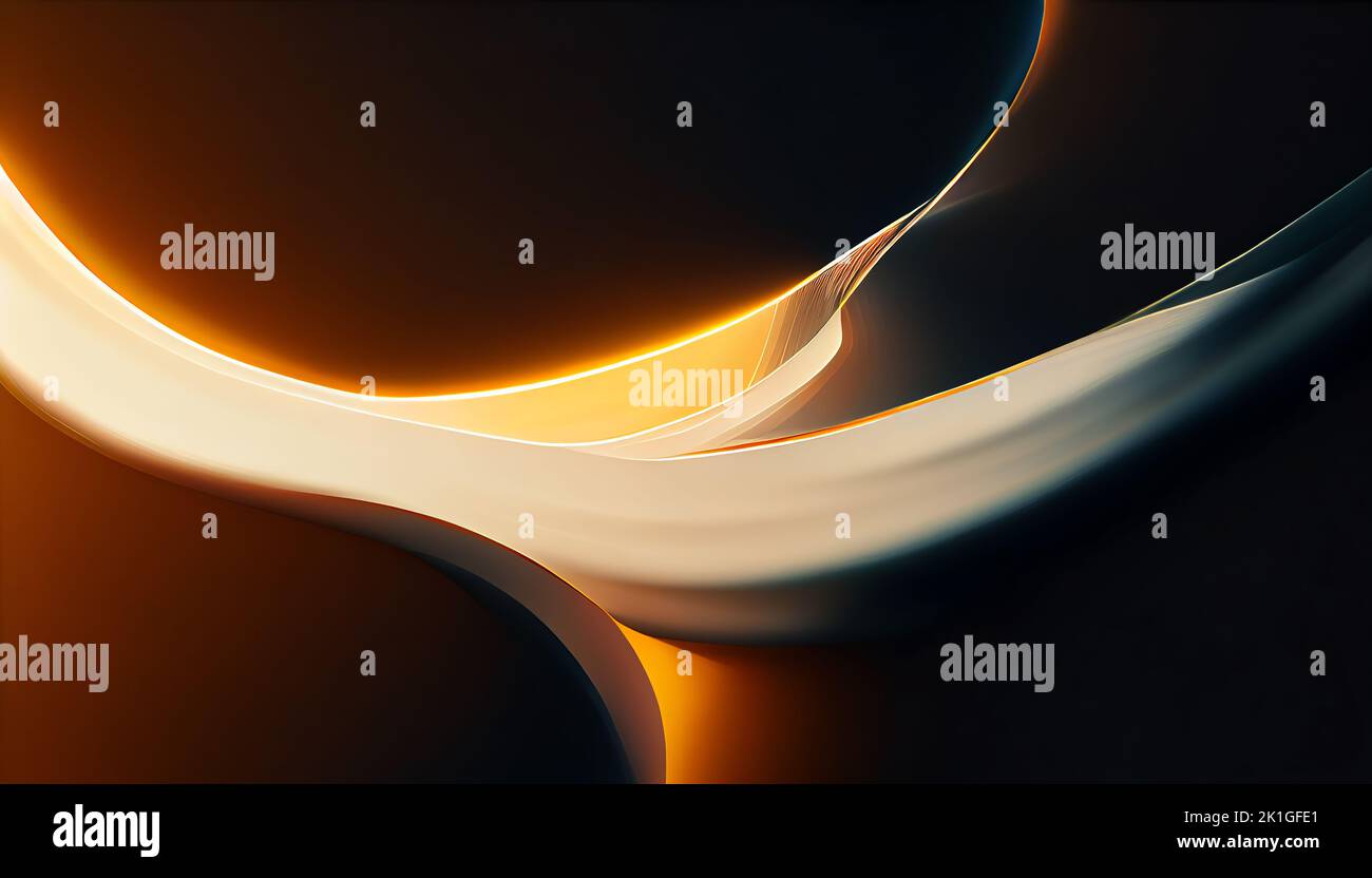 Abstract amber, gold and white waves background. Subtle gradient, flow liquid lines. Cinema 4d ...
