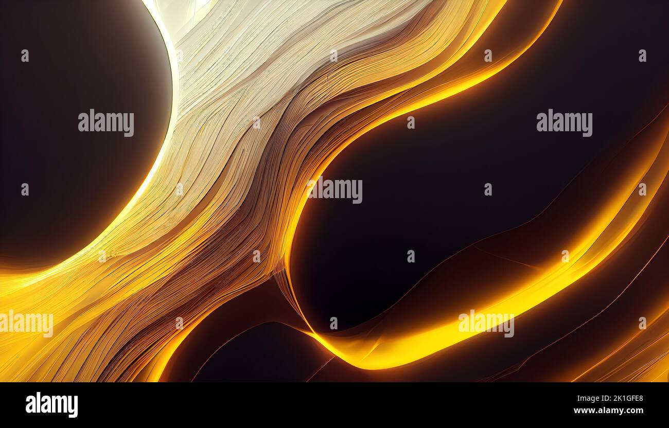 Abstract amber, gold and white waves background. Subtle gradient, flow liquid lines. Cinema 4d ...