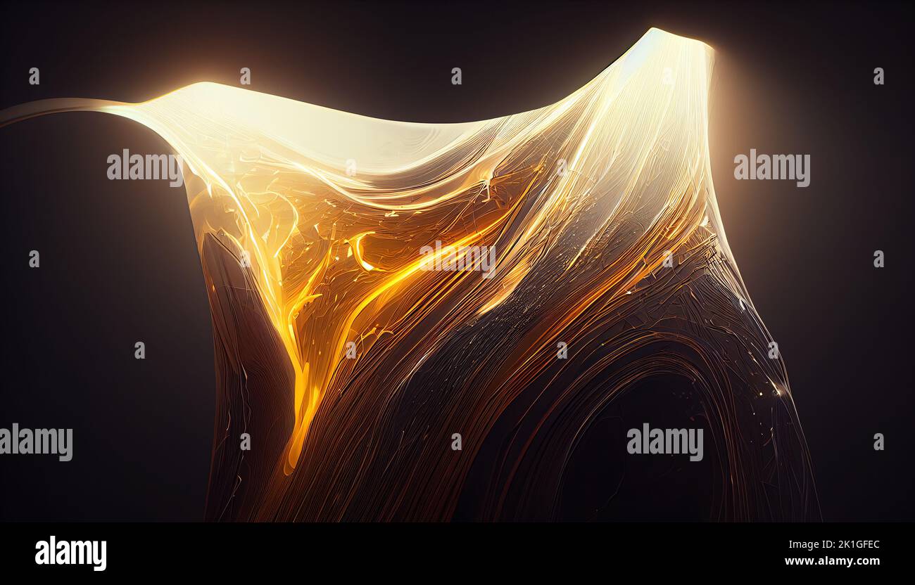 Abstract amber, gold and white waves background. Subtle gradient, flow liquid lines. Cinema 4d ...